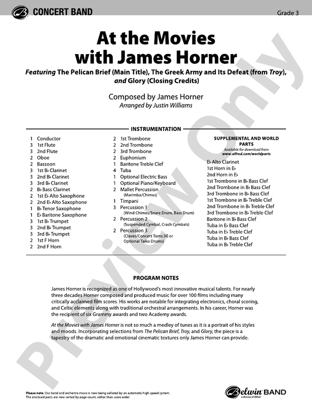 At the Movies with James Horner: Score: Concert Band Score - Digital ...