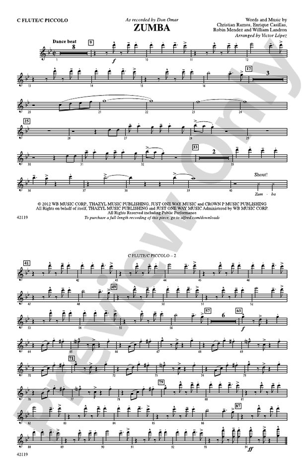 Zumba: Flute: Flute Part - Digital Sheet Music Download