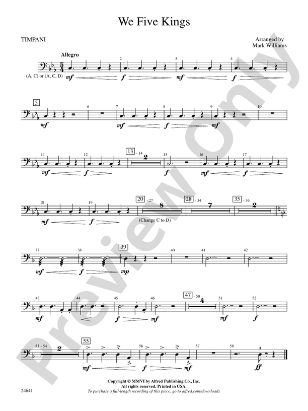We Five Kings: Timpani: Timpani Part - Digital Sheet Music Download