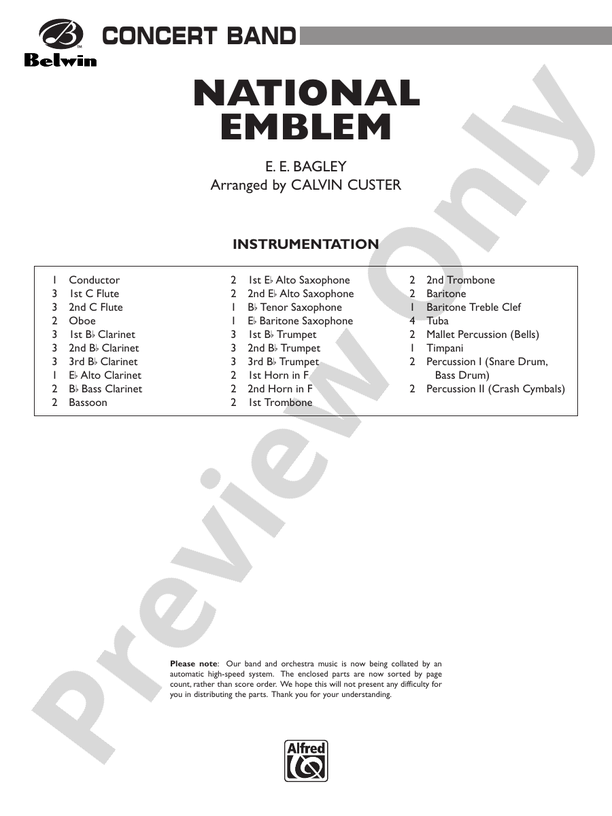 National Emblem: Concert Band Conductor Score & Parts - Digital Sheet ...
