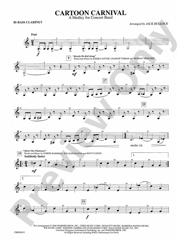 Cartoon Carnival (Medley): B-flat Bass Clarinet: B-flat Bass Clarinet Part - Digital Sheet Music ...