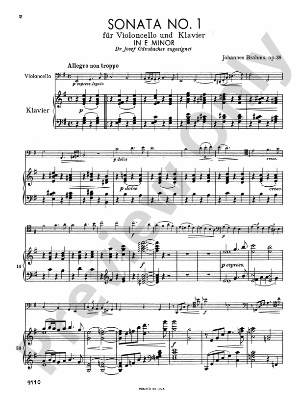 Brahms: Sonata No. 1 in E Minor, Op. 38: Sonata No. 1 in E Minor, Op ...
