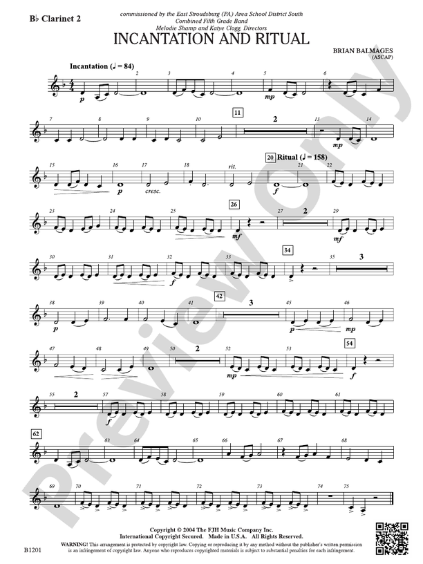 Incantation and Ritual: B-flat Clarinet 2: B-flat Clarinet 2 Part ...