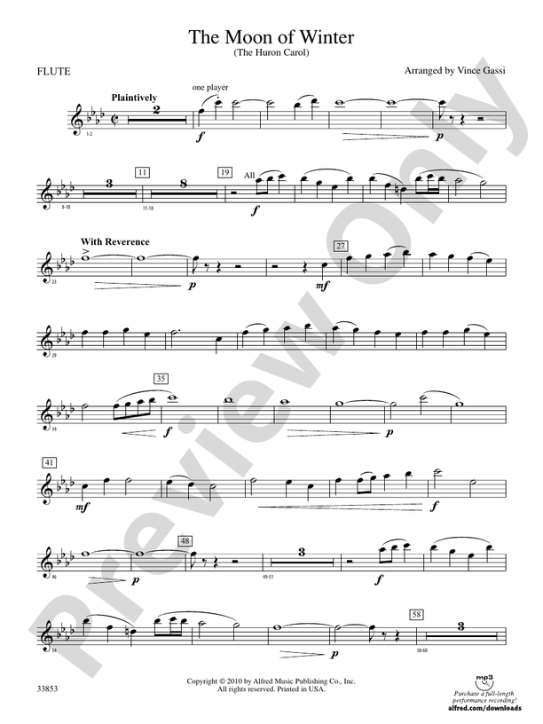 The Moon of Winter (The Huron Carol): Flute: Flute Part - Digital Sheet ...