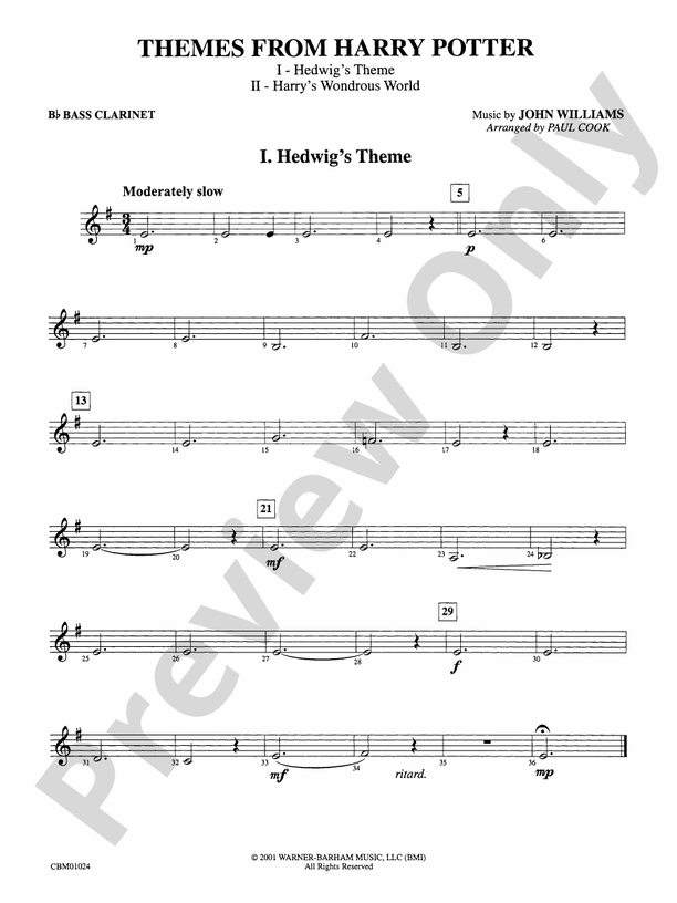 Harry Potter, Themes from: B-flat Bass Clarinet: B-flat Bass Clarinet ...