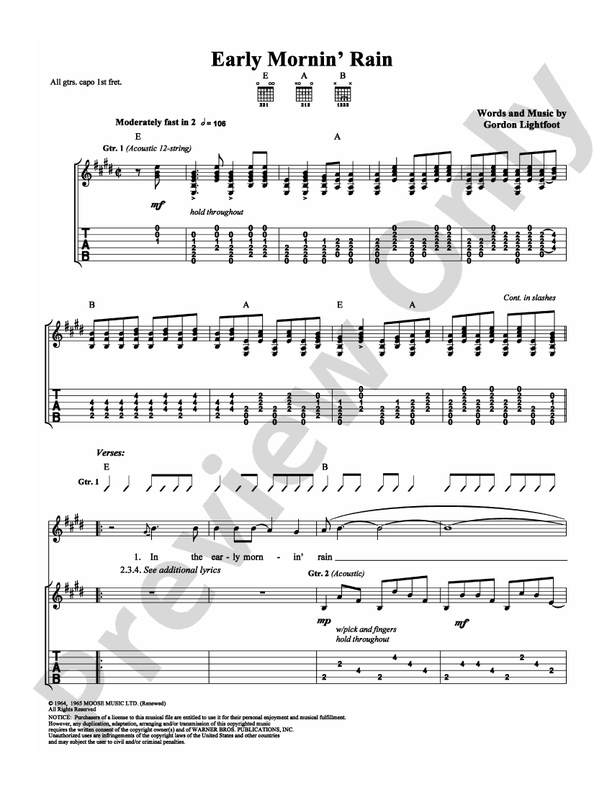 Early Mornin' Rain: Guitar TAB: Gordon Lightfoot - Digital Sheet Music Download