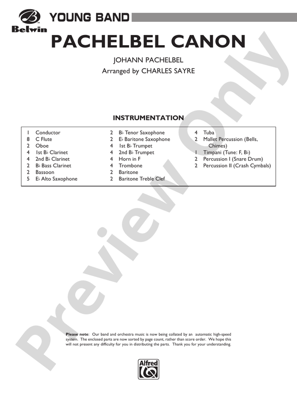 Pachelbel Canon: Concert Band Conductor Score & Parts: Johann Pachelbel ...