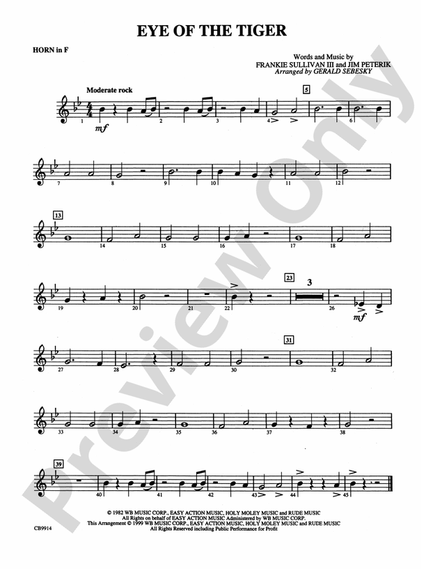 Eye of the Tiger: 1st F Horn: 1st F Horn Part - Digital Sheet Music ...