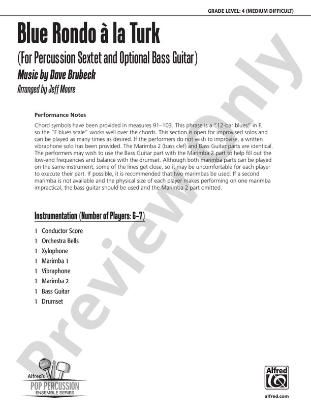 Blue Rondo à la Turk: Score: Percussion Ensemble Score - Digital Sheet ...