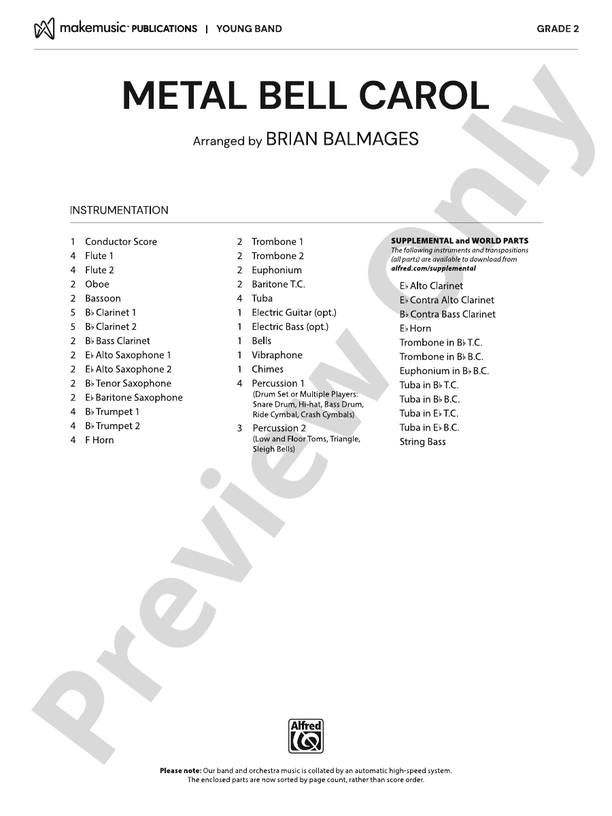 Metal Bell Carol: Score: Concert Band Score - Digital Sheet Music Download