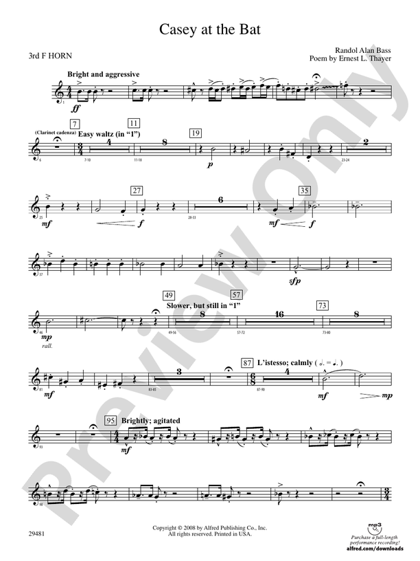 Casey at the Bat: 3rd F Horn: 3rd F Horn Part - Digital Sheet Music ...