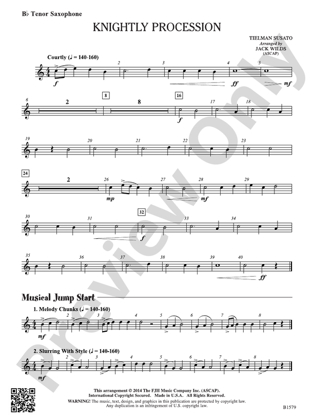 Knightly Procession: B-flat Tenor Saxophone: B-flat Tenor Saxophone Part: Jack Wilds - Digital ...