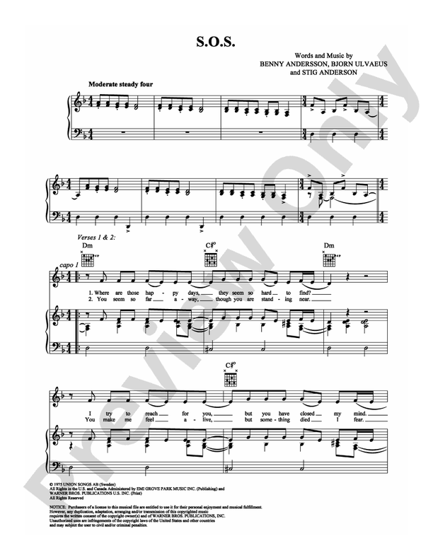 S.O.S.: Piano/Vocal/Chords: ABBA - Digital Sheet Music Download