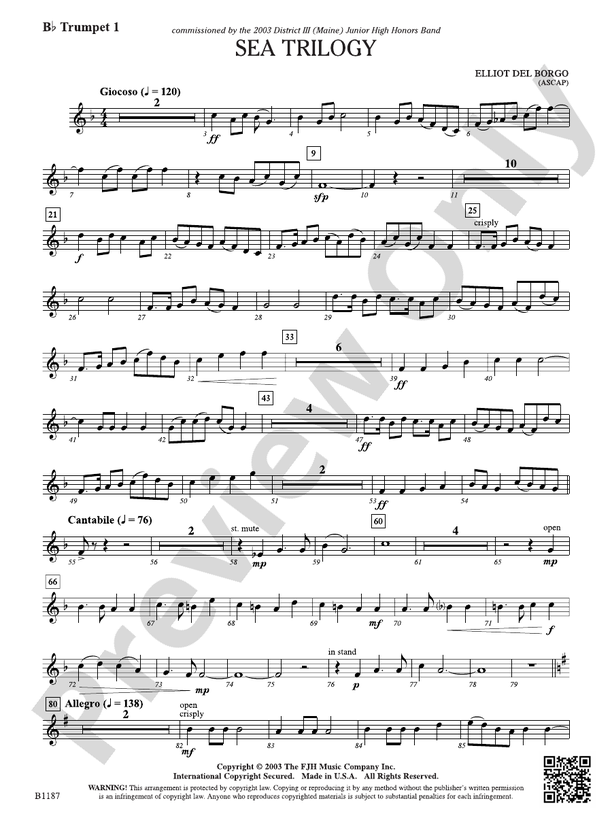 Sea Trilogy: B-flat Trumpet 1: B-flat Trumpet 1 Part: Elliot Del Borgo ...