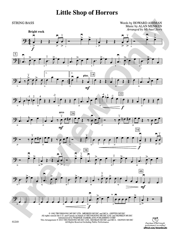 Little Shop of Horrors: String Bass: String Bass Part - Digital Sheet ...