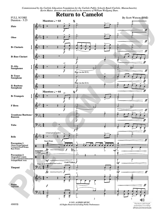 Return to Camelot: Score: Concert Band Score - Digital Sheet Music Download Return to Camelot: Score: Concert Band Score - Digital Sheet Music Download