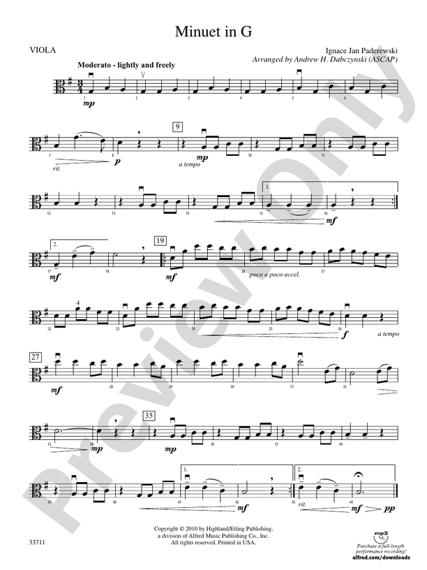 Minuet in G: Viola: Viola Part - Digital Sheet Music Download