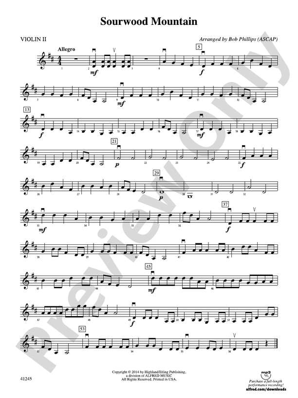 Sourwood Mountain: 2nd Violin: 2nd Violin Part - Digital Sheet Music ...