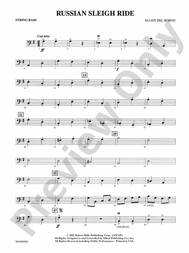 Russian Sleigh Ride: String Bass: String Bass Part - Digital Sheet ...