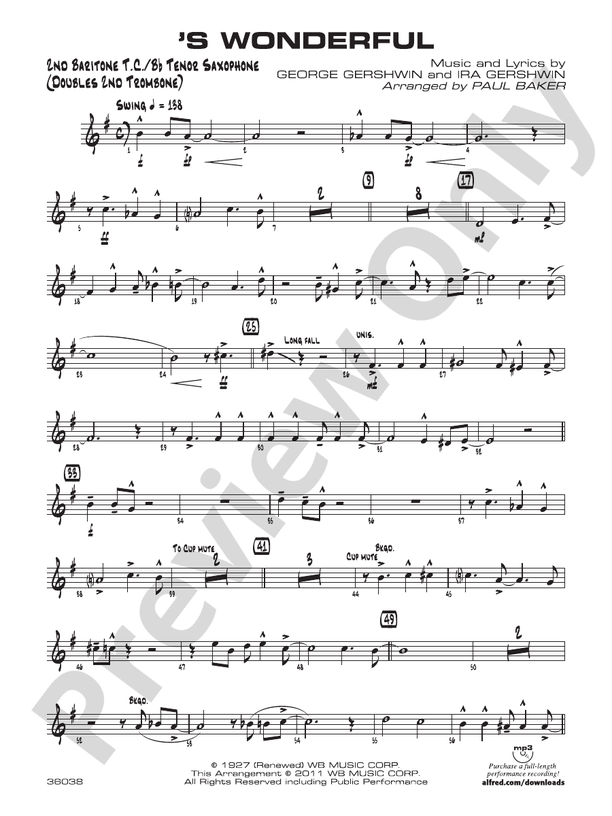 'S Wonderful: 2nd Baritone T.C.: 2nd Baritone T.C. Part - Digital Sheet Music Download