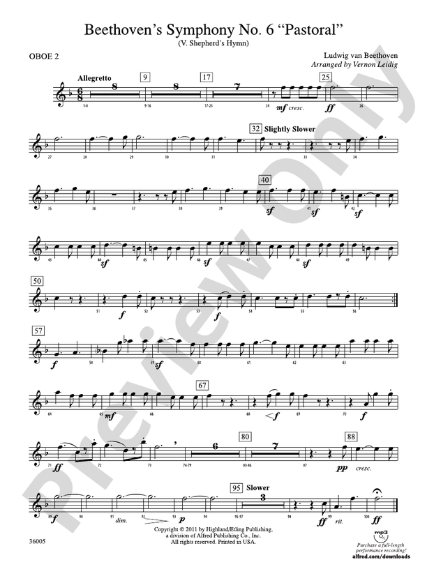 Beethoven's Symphony No. 6 "Pastoral": 2nd Oboe: 2nd Oboe Part ...