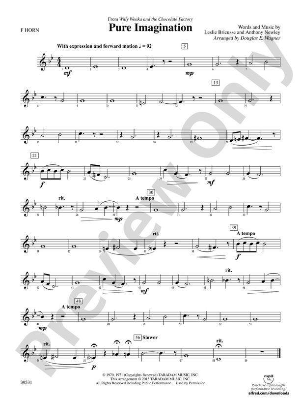 Pure Imagination (from Willy Wonka and the Chocolate Factory): 1st F Horn: 1st F Horn Part ...