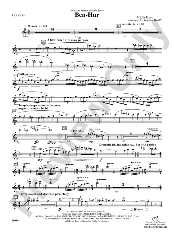 Ben-Hur: Piccolo: Piccolo Part - Digital Sheet Music Download
