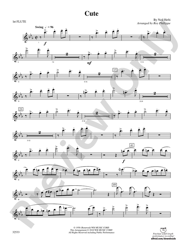 Cute: Flute: Flute Part - Digital Sheet Music Download