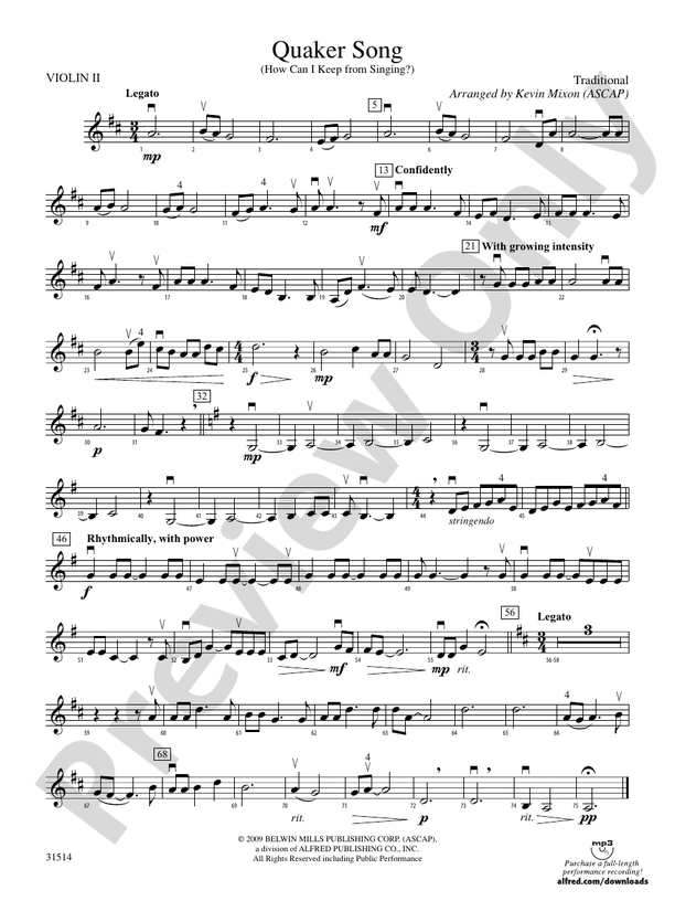Quaker Song (How Can I Keep from Singing?): 2nd Violin: 2nd Violin Part ...