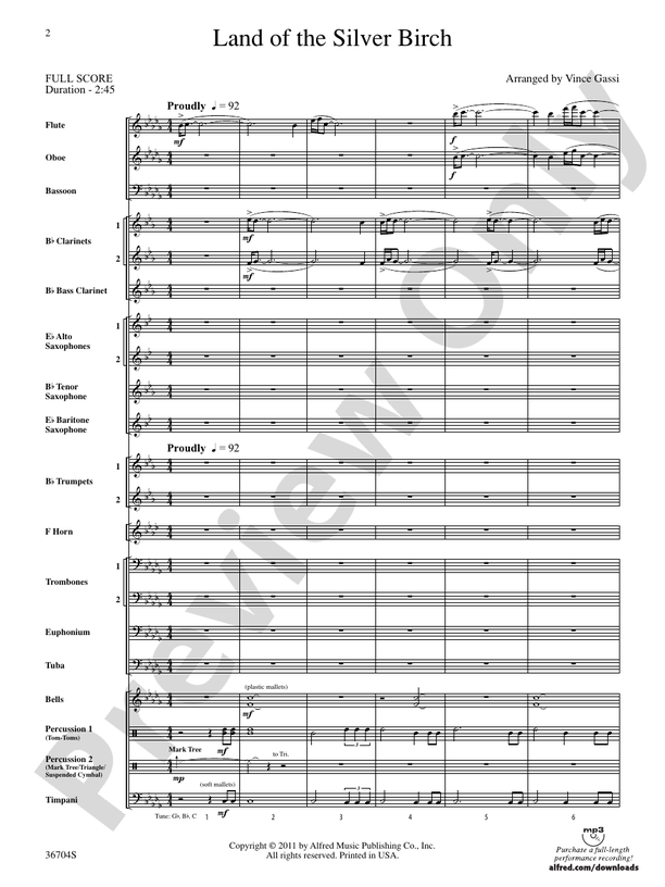 Land of the Silver Birch: Score: Concert Band Score - Digital Sheet ...