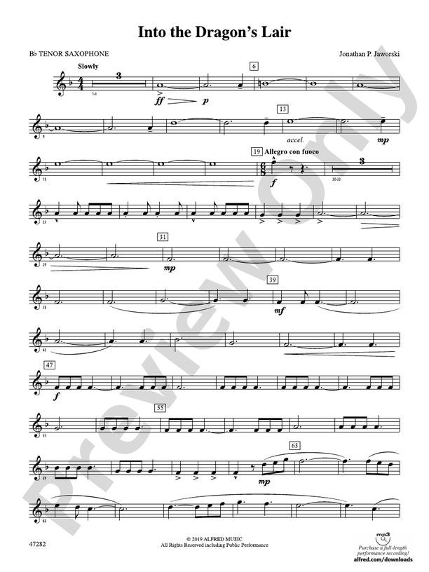 Into the Dragon's Lair: B-flat Tenor Saxophone: B-flat Tenor Saxophone ...