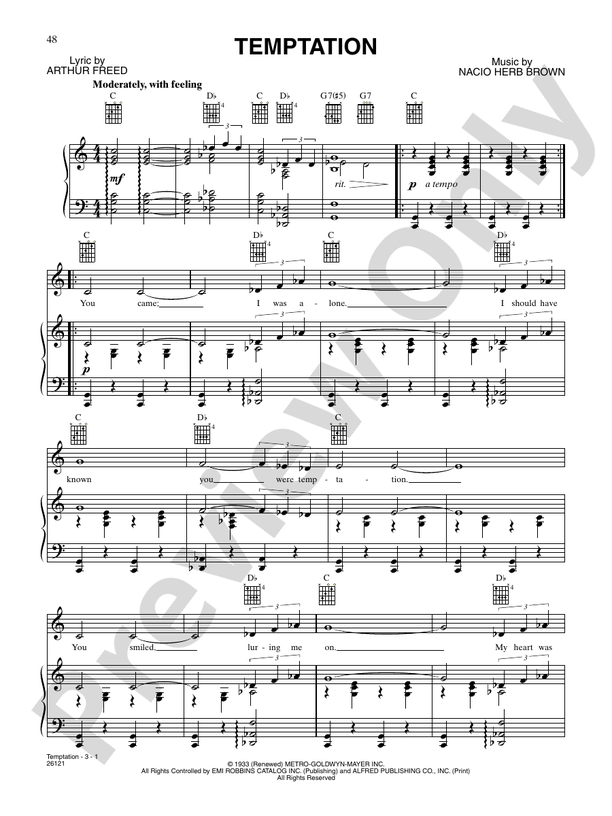 Temptation (from "Singin' in the Rain"): Piano/Vocal/Chords: Arthur Freed - Digital Sheet Music ...