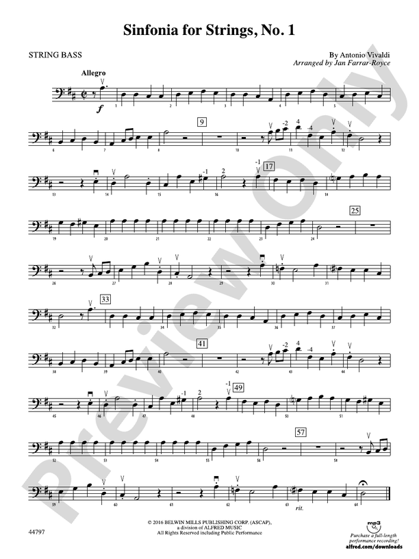 Sinfonia for Strings, No. 1: String Bass: String Bass Part - Digital ...
