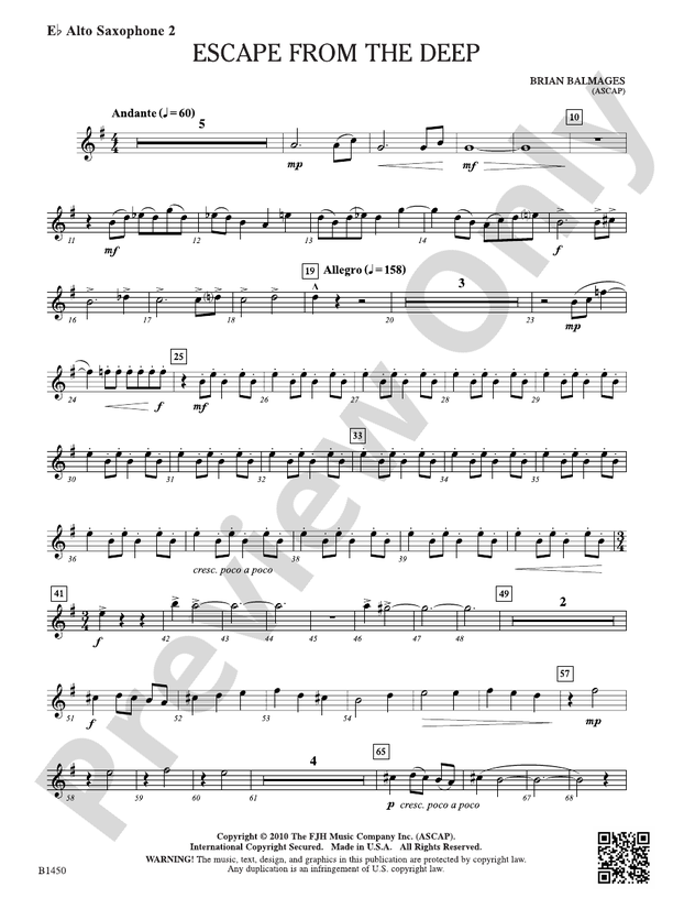 Escape from the Deep: E-flat Alto Saxophone 2: E-flat Alto Saxophone 2 Part: Brian Balmages ...