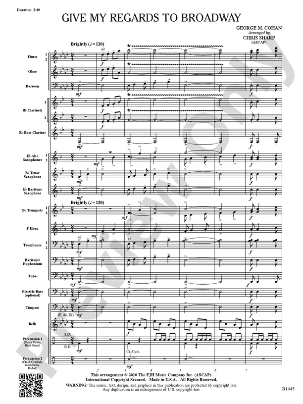 Give My Regards to Broadway: Score: Concert Band Score: George M. Cohan ...