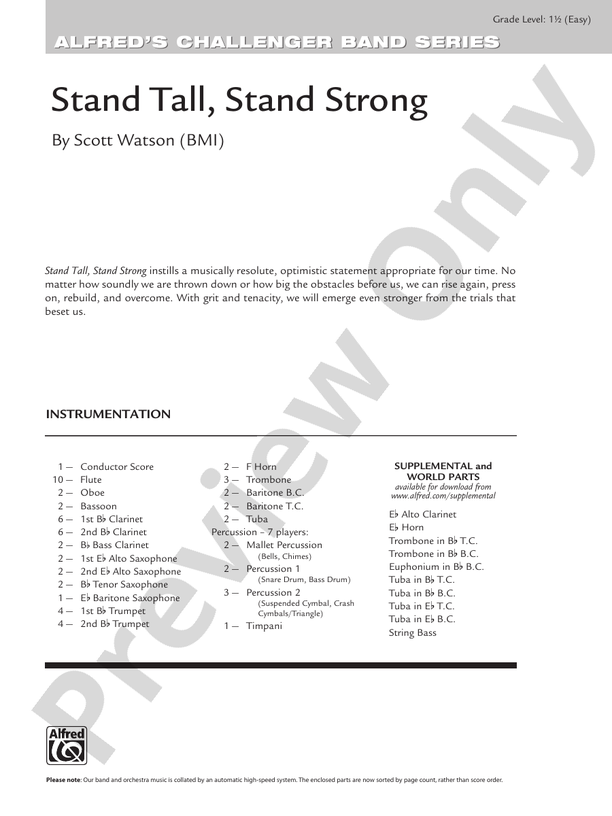 Stand Tall, Stand Strong: Concert Band Conductor Score & Parts: Scott Watson - Digital Sheet ...