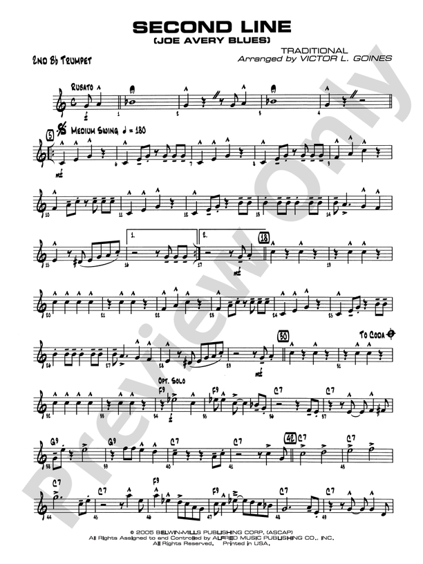 Second Line (Joe Avery Blues): 2nd B-flat Trumpet: 2nd B-flat Trumpet Part - Digital Sheet Music ...