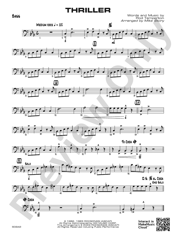Thriller: String Bass: String Bass Part - Digital Sheet Music Download