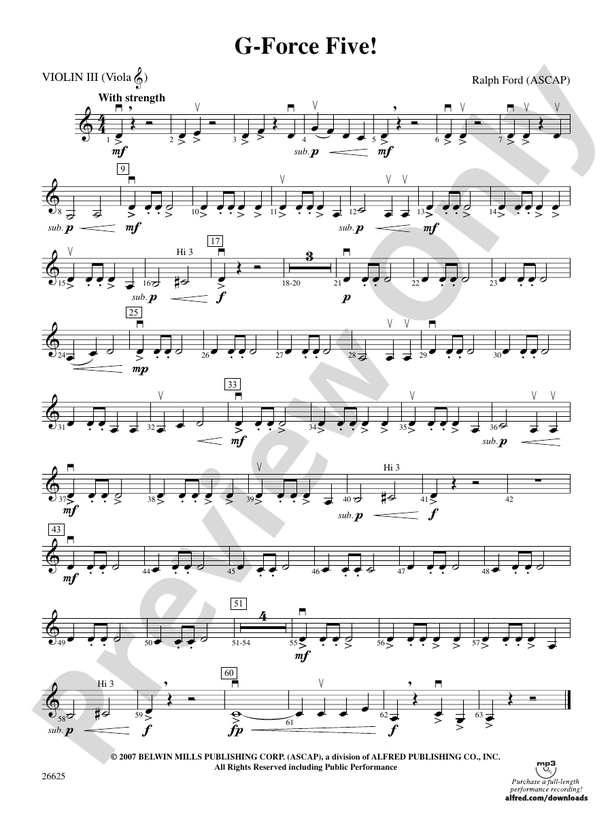 G-Force Five!: 3rd Violin (Viola [TC]): 3rd Violin (Viola [TC]) Part ...
