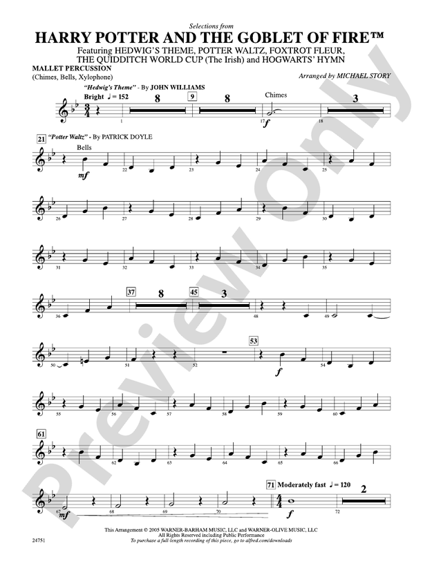 Harry Potter and the Goblet of Fire, Selections from: Mallets: Mallets Part - Digital Sheet ...