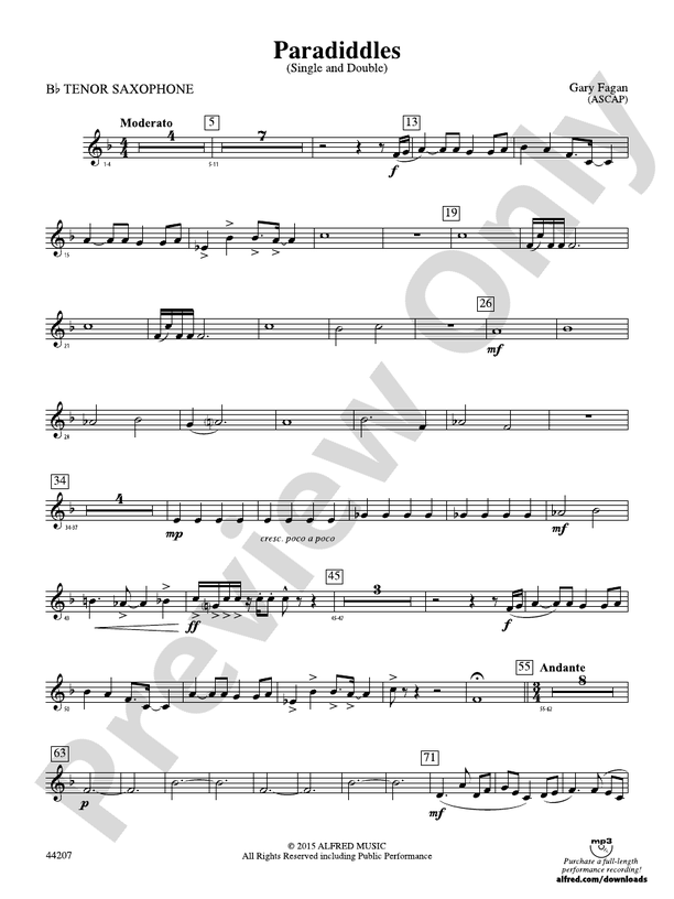 Paradiddles: B-flat Tenor Saxophone: B-flat Tenor Saxophone Part - Digital Sheet Music Download