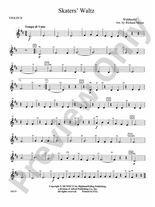 Skaters' Waltz: 2nd Violin: 2nd Violin Part - Digital Sheet Music Download