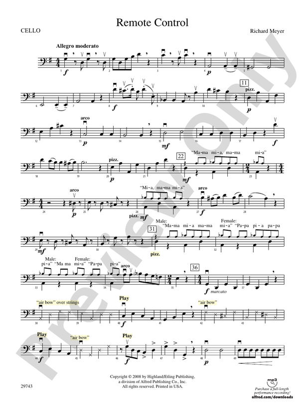Remote Control: Cello: Cello Part - Digital Sheet Music Download