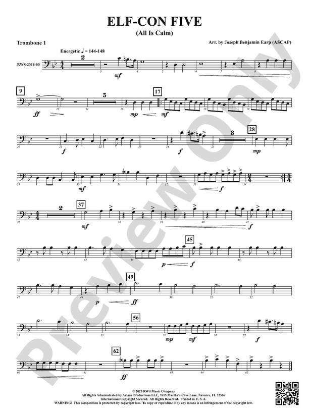 ELF-CON FIVE - All Is Calm: 1st Trombone: 1st Trombone Part - Digital ...