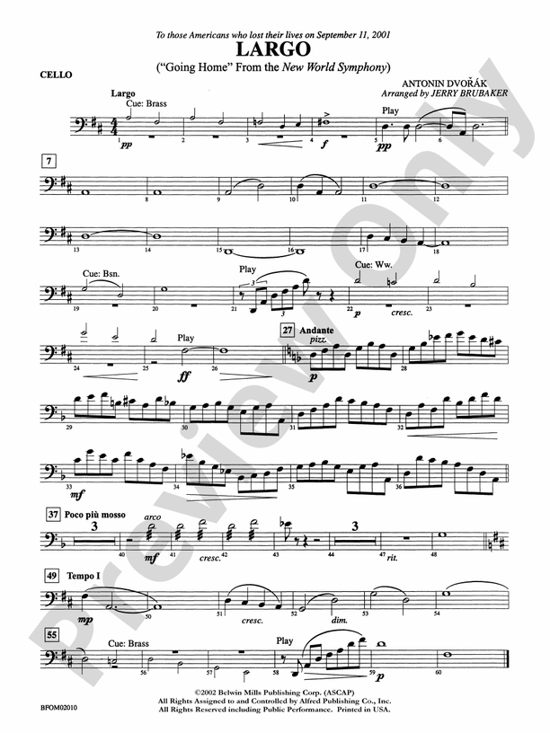 Largo ("Going Home" from the New World Symphony): Cello: Cello Part ...