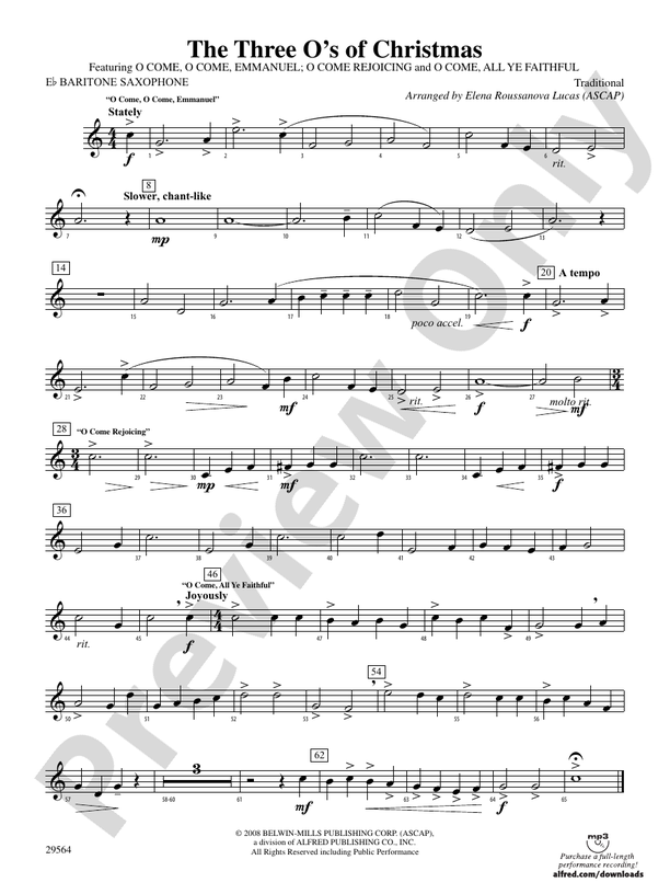 The Three O's of Christmas: E-flat Baritone Saxophone: E-flat Baritone Saxophone Part - Digital ...