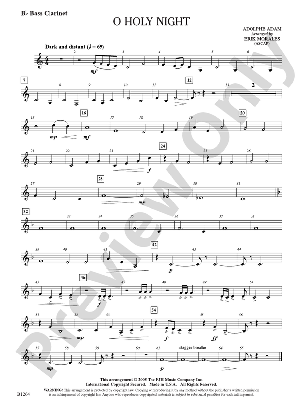 O Holy Night: B-flat Bass Clarinet: B-flat Bass Clarinet Part: Adolphe ...