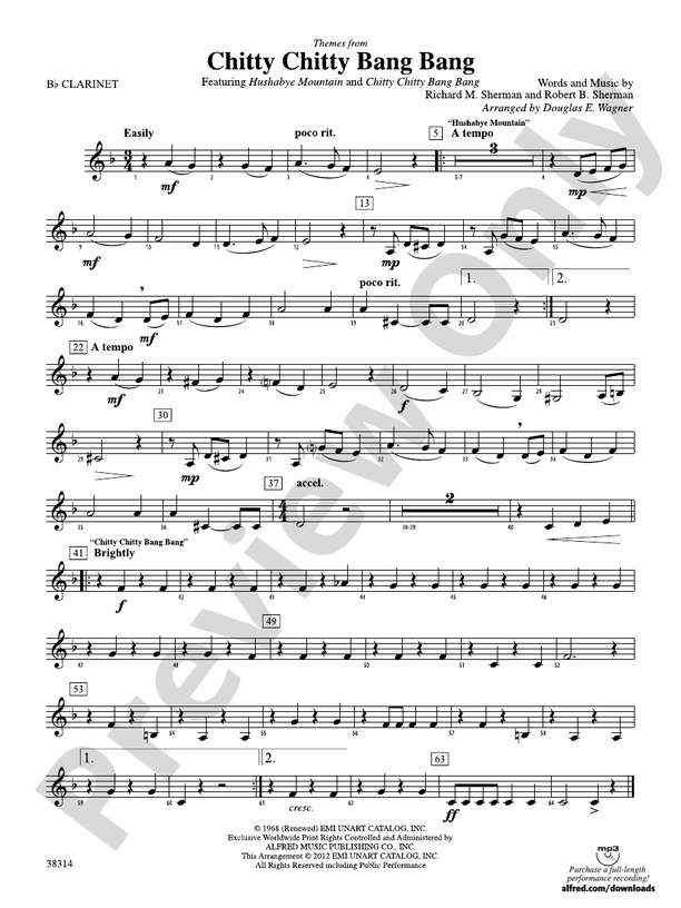 Chitty Chitty Bang Bang, Themes from: 1st B-flat Clarinet: 1st B-flat ...