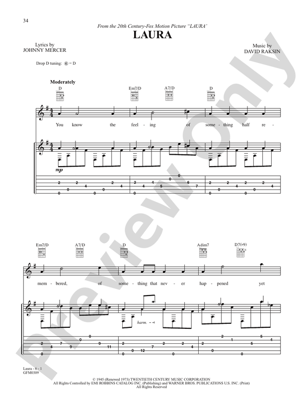 Laura: Guitar: Johnny Mercer - Digital Sheet Music Download