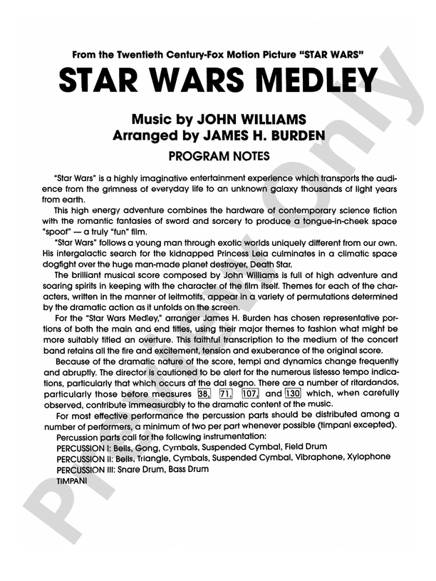 Star Wars® Medley: Score: Concert Band Score - Digital Sheet Music Download